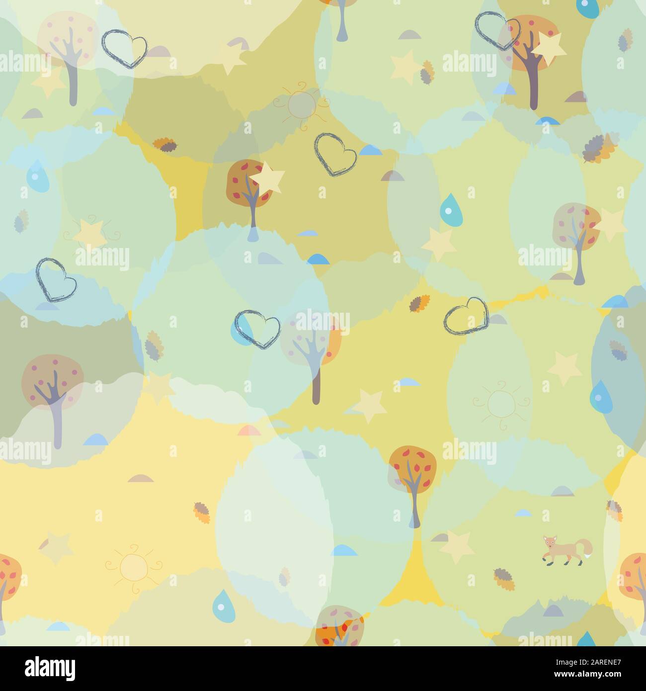 Cute Autumn Pattern with small trees on modern dotted background ...