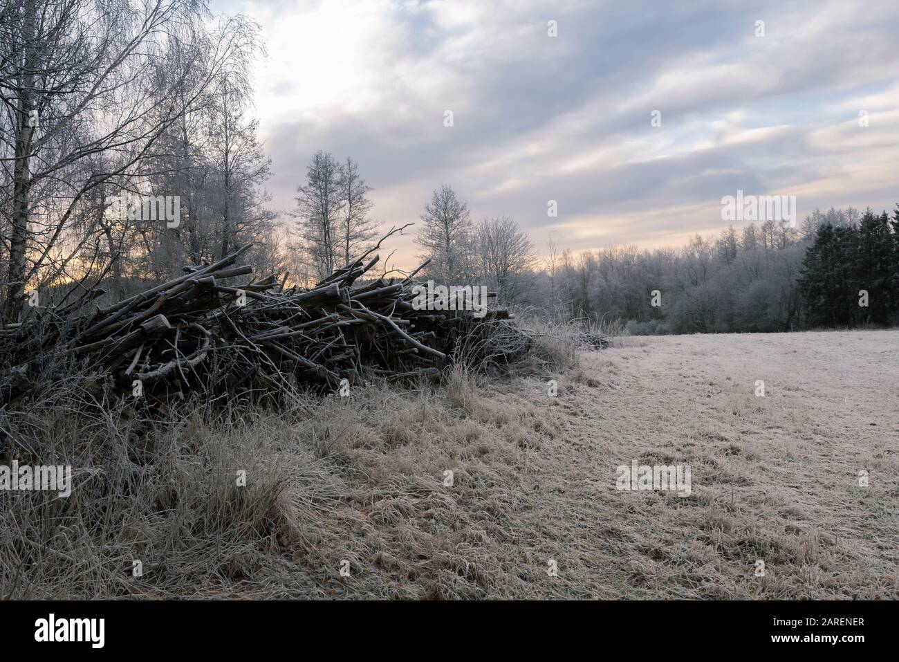 Empty fields in winter covered with the first snow Stock Photo - Alamy