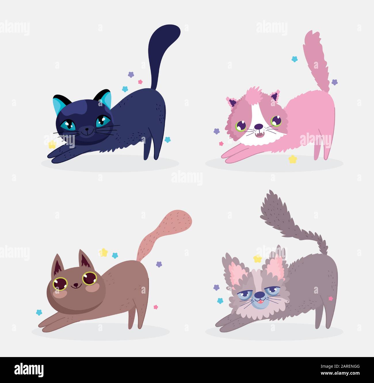 cute cats stretching itself domestic cartoon animal, collection pets ...