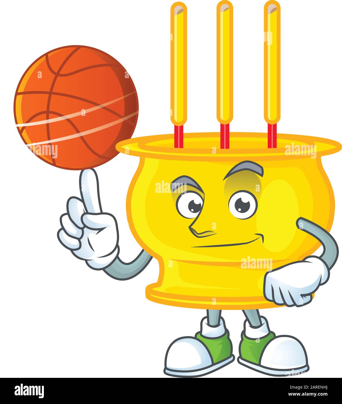 a Healthy chinese gold incense cartoon character playing basketball ...