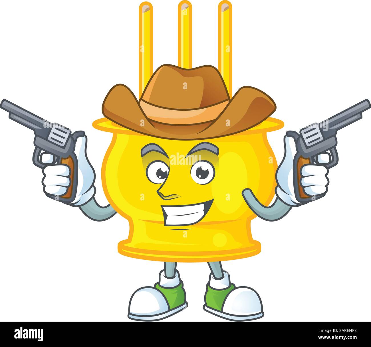Confident chinese gold incense Cowboy cartoon character holding guns ...