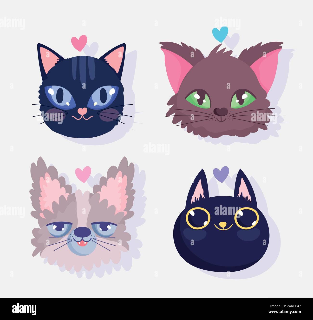 cute faces cats love friendly domestic cartoon animal, collection pets ...