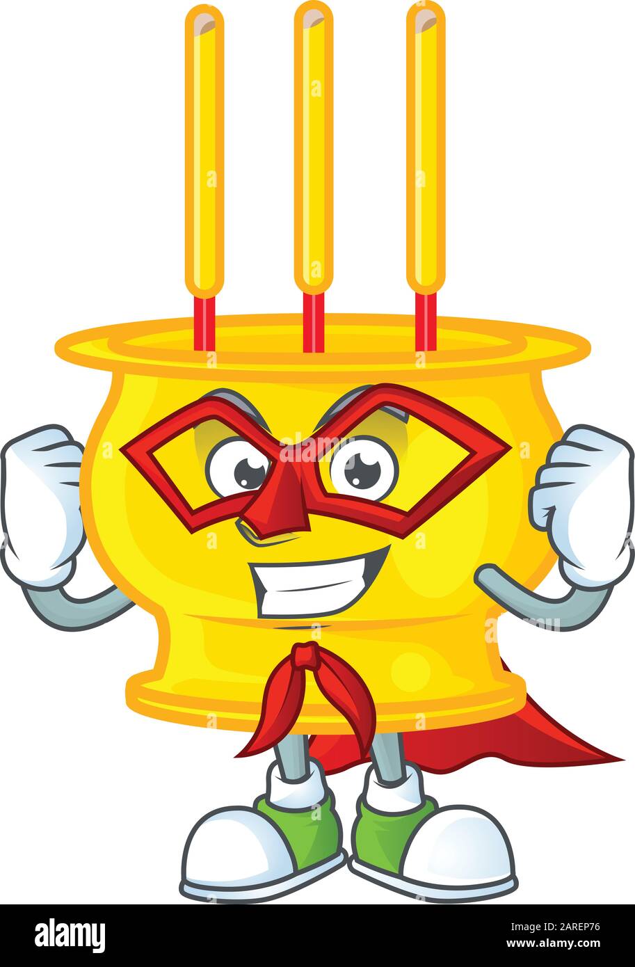 Smiley mascot of chinese gold incense dressed as a Super hero Stock ...
