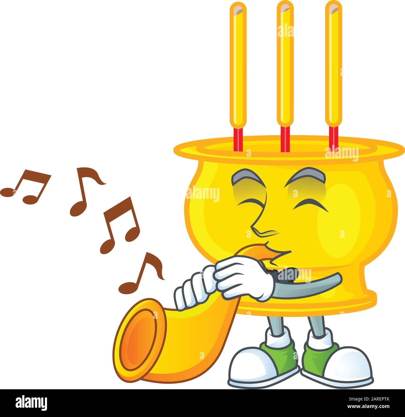 cartoon character style of chinese gold incense performance with ...