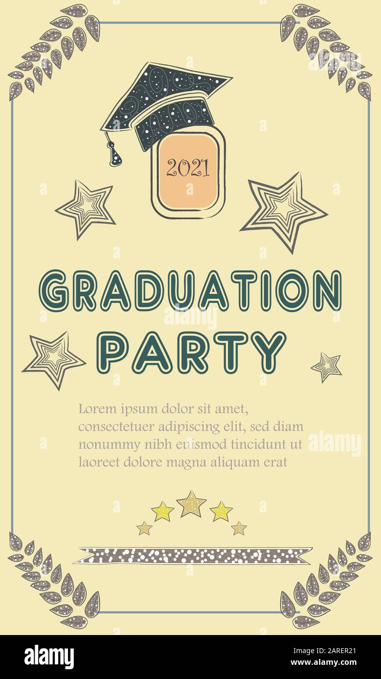 Graduation Ceremony Announcement. Rich Golden Style with golden glitter ...
