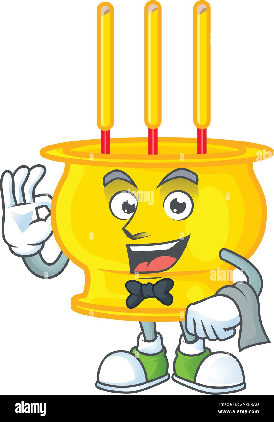 Friendly chinese gold incense Character stand as a Waiter character ...