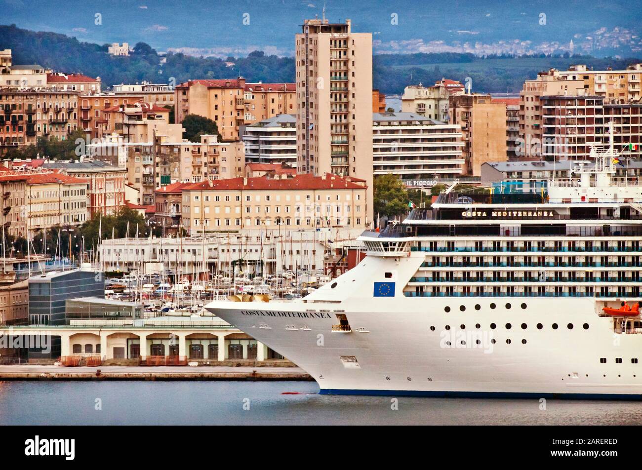 TRIESTE, ITALY - the impressive profile of the Cruise ship Costa ...