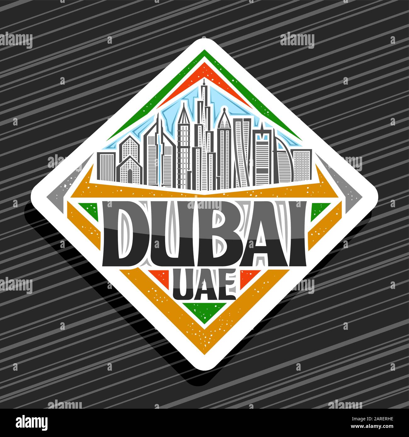 Vector logo for Dubai, white decorative rhombus tag with line ...
