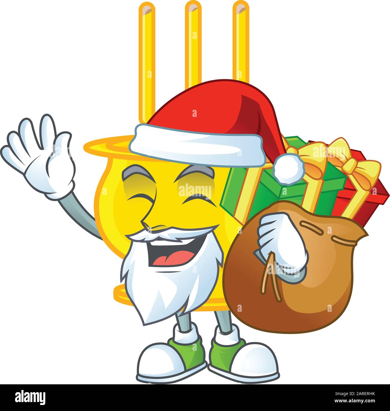 Santa chinese gold incense Cartoon character design having box of gift ...