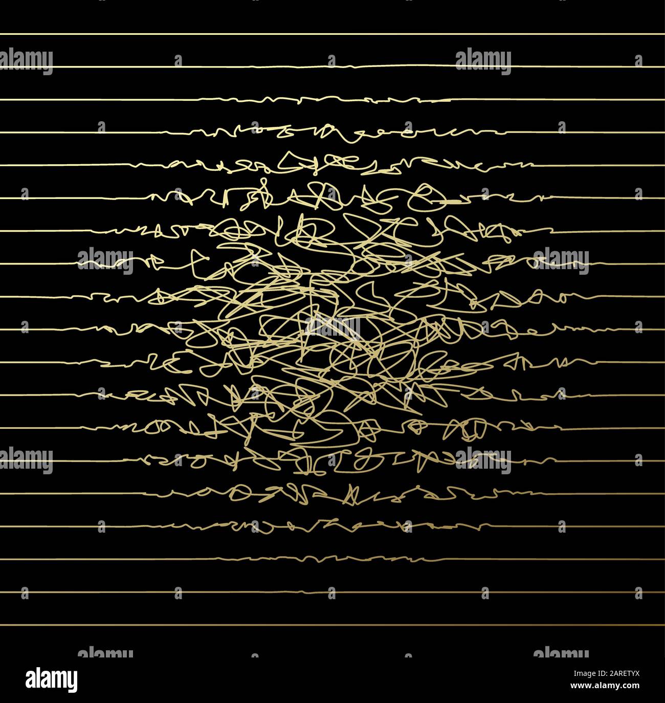 Doodle illegible handwriting pattern. Golden scribbles on black ...