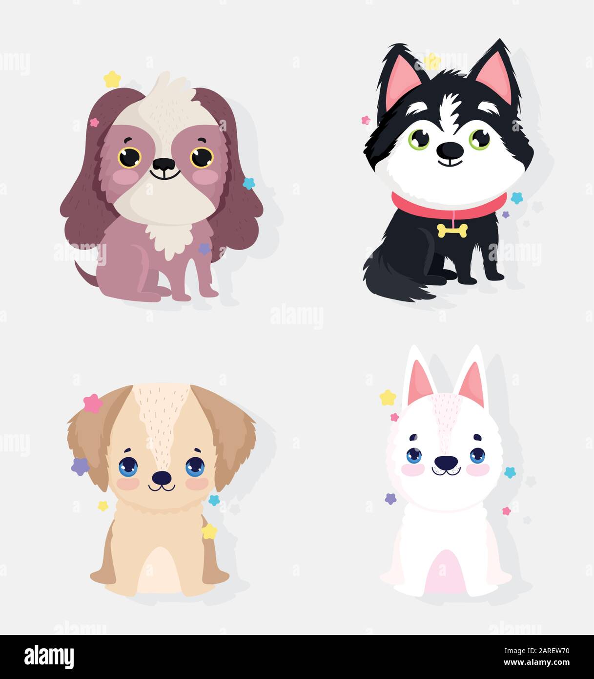 cute little dogs different breeds domestic cartoon animal, collection ...
