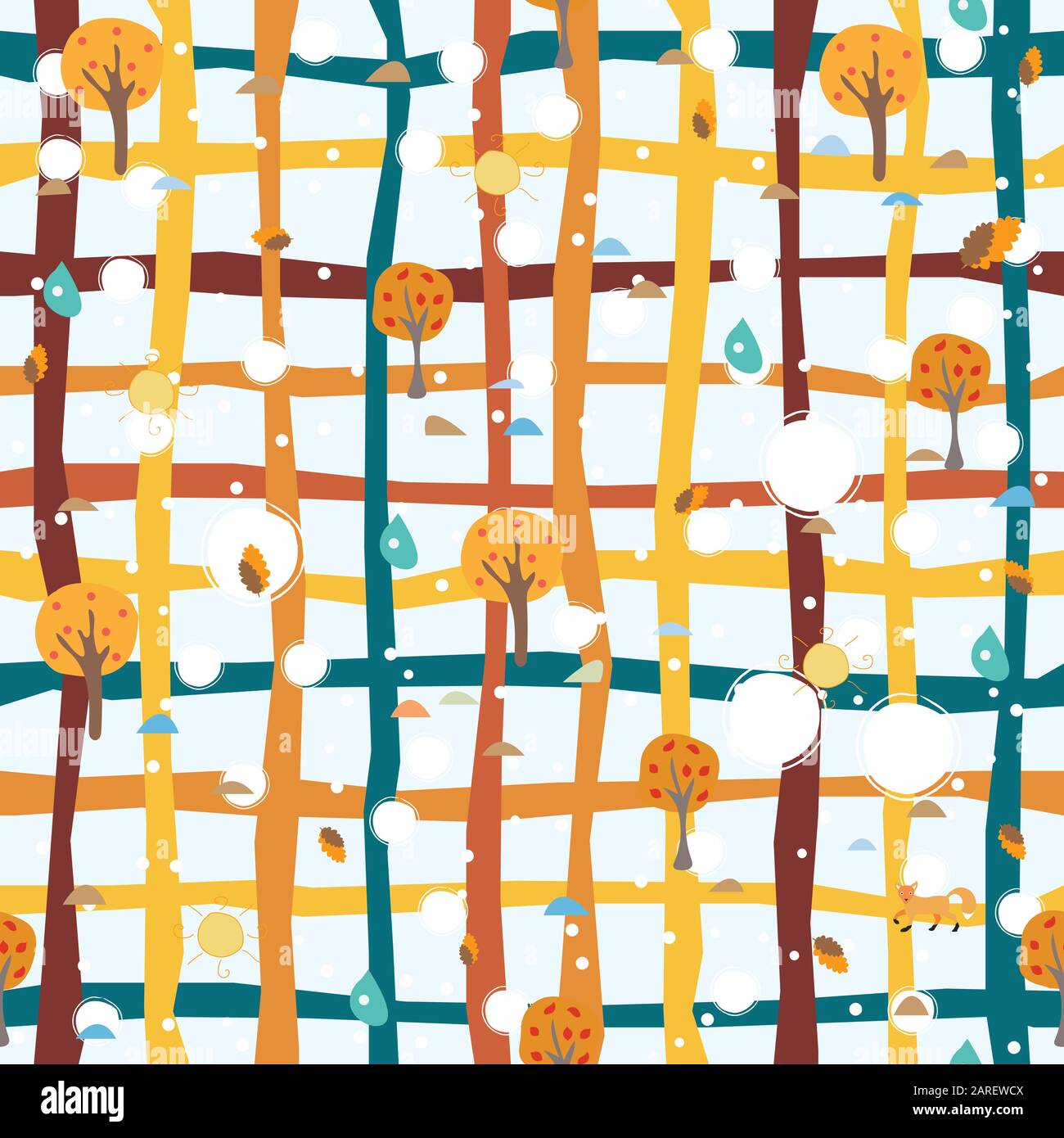 Fall Trees. Fall landscape background with trees, rain drops. Hand ...