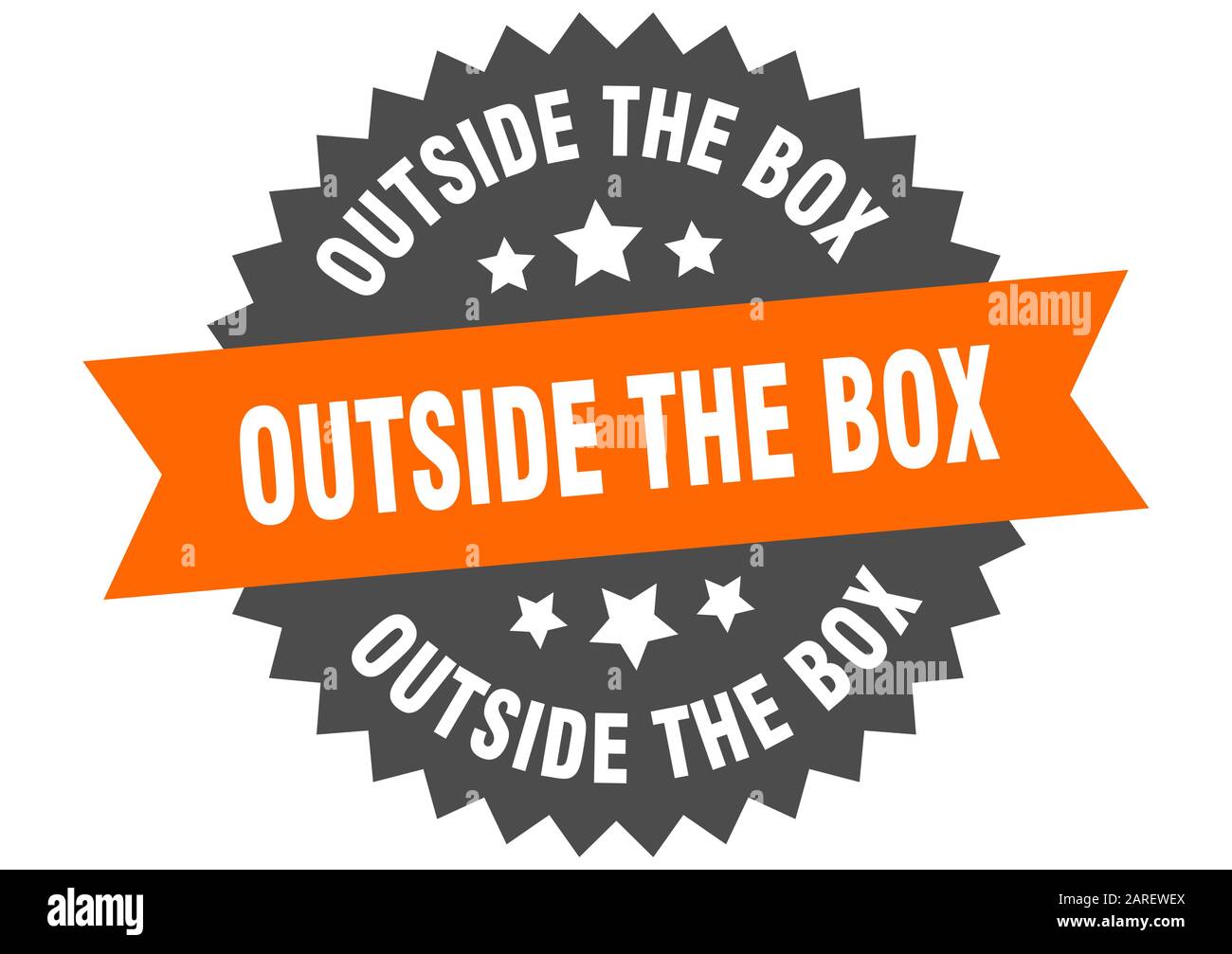 outside the box sign. outside the box circular band label. round ...
