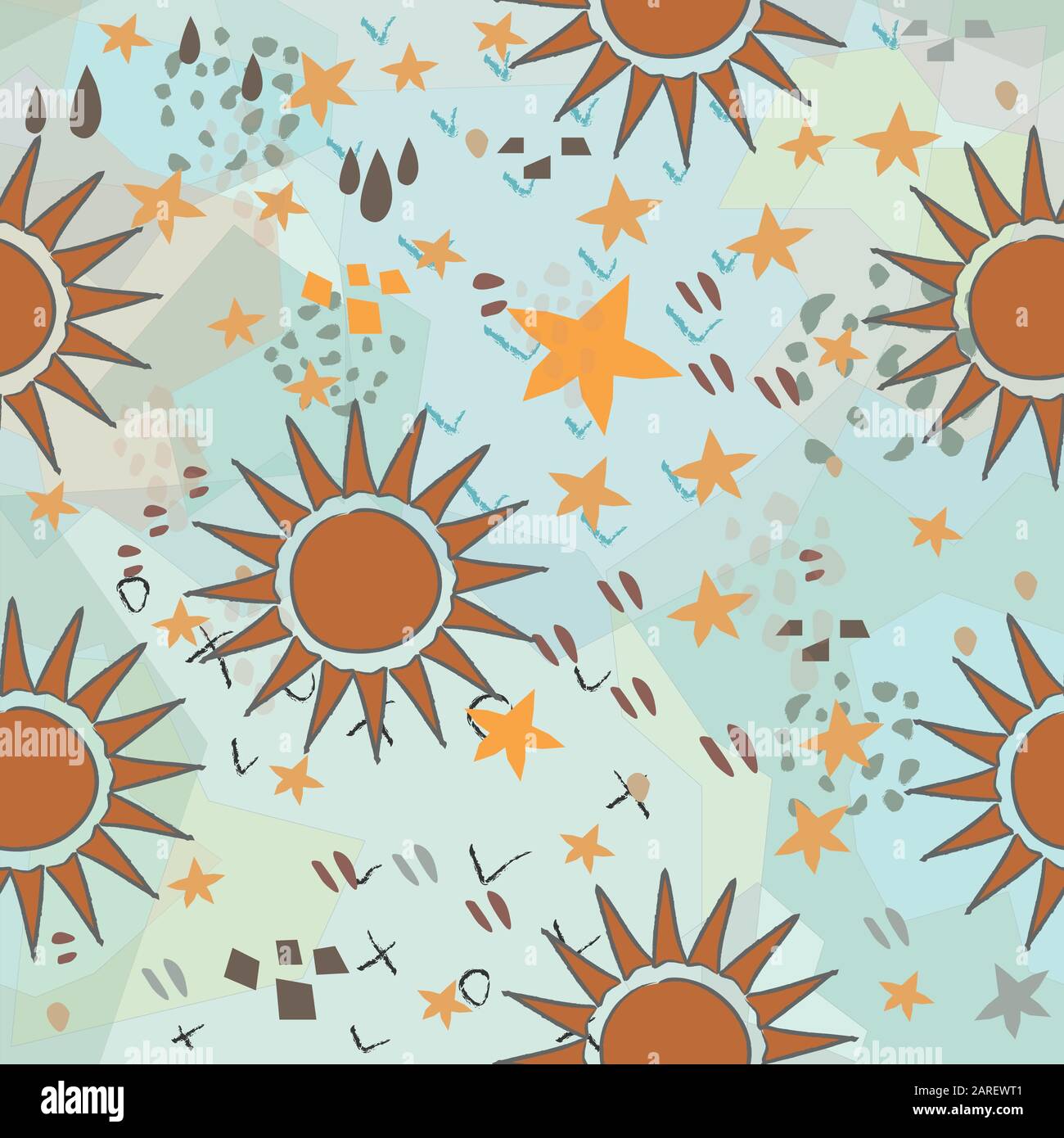 Seamless Pattern with Hand Drawn Sun. Scandinavian Hand Drawn Style ...