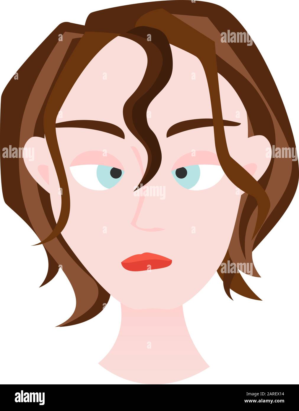 Vector Illustration. Head of a squinting woman with brown disheveled ...