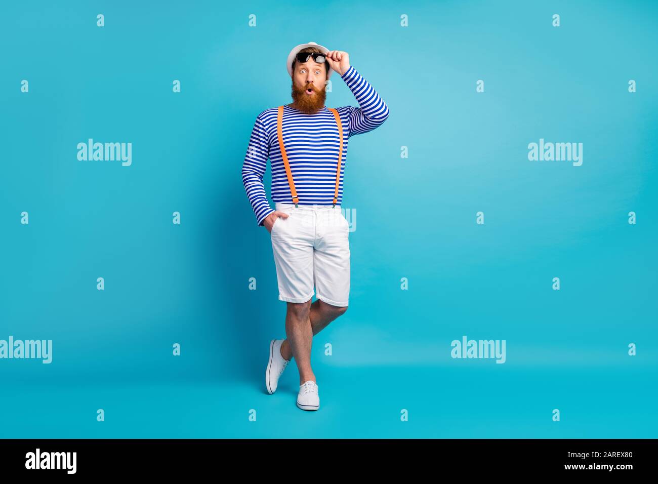 Full body photo of astonished man have summer holiday walk see ...