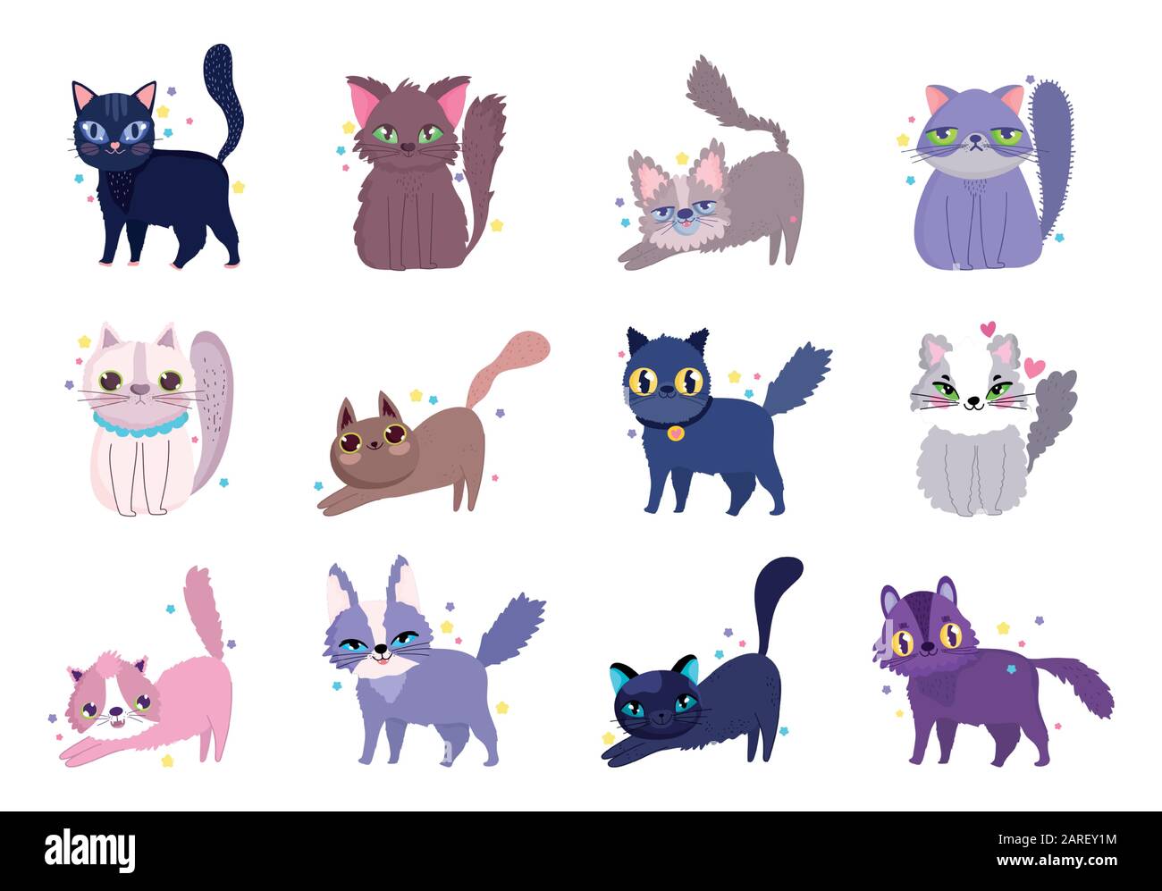 cute cat different breeds domestic cartoon animal, cats pets vector ...