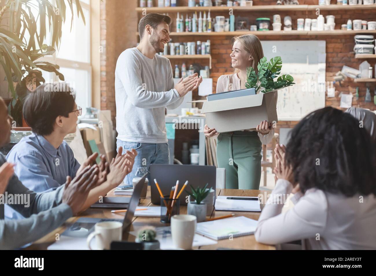 Work team cheering together hi-res stock photography and images - Alamy