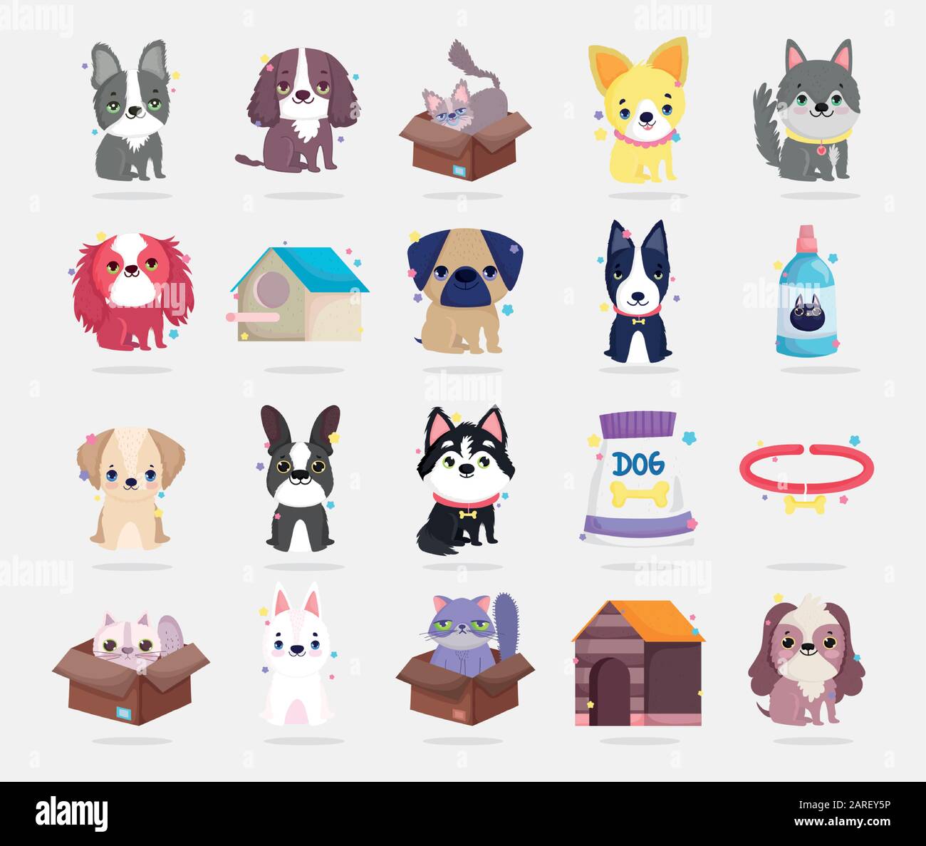 cute little breeds dogs cats food collar house domestic cartoon animal ...