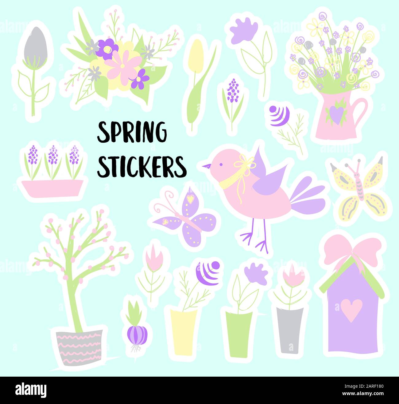 Easter. Spring stickers. Happy easter. Elements for creating postcards ...