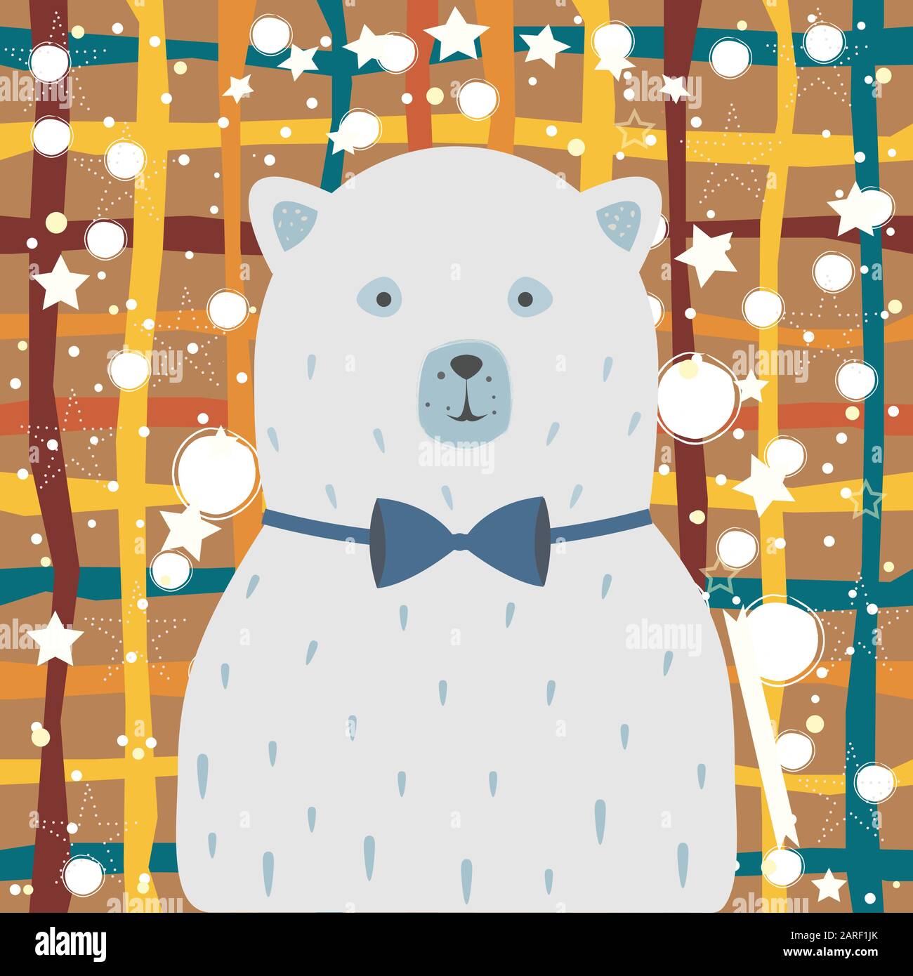Bear on festive background with dotted stars. Vector Illustration Stock ...