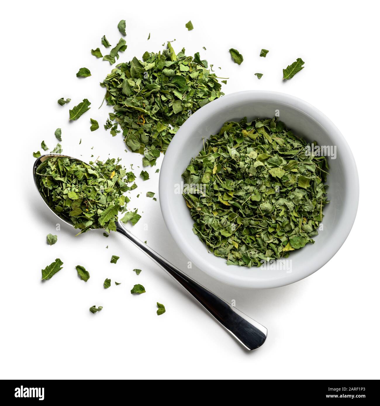 Dried Moringa on a white background. The view from the top Stock Photo ...