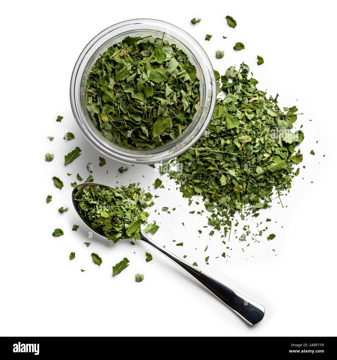 Dried Moringa on a white background. The view from the top Stock Photo ...