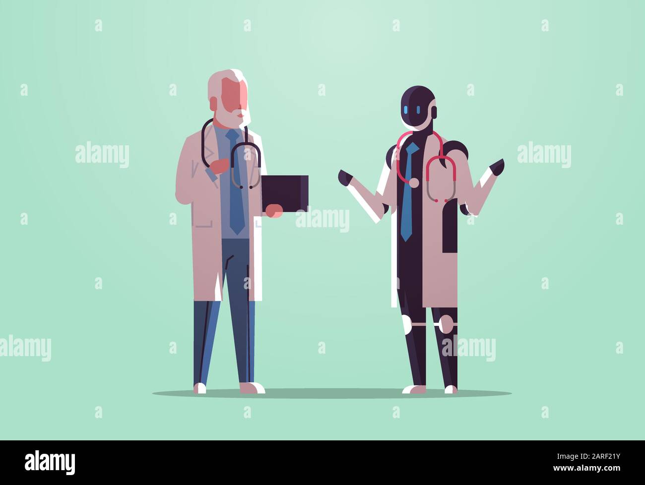 robot and human doctors discussing during meeting robotic character vs ...