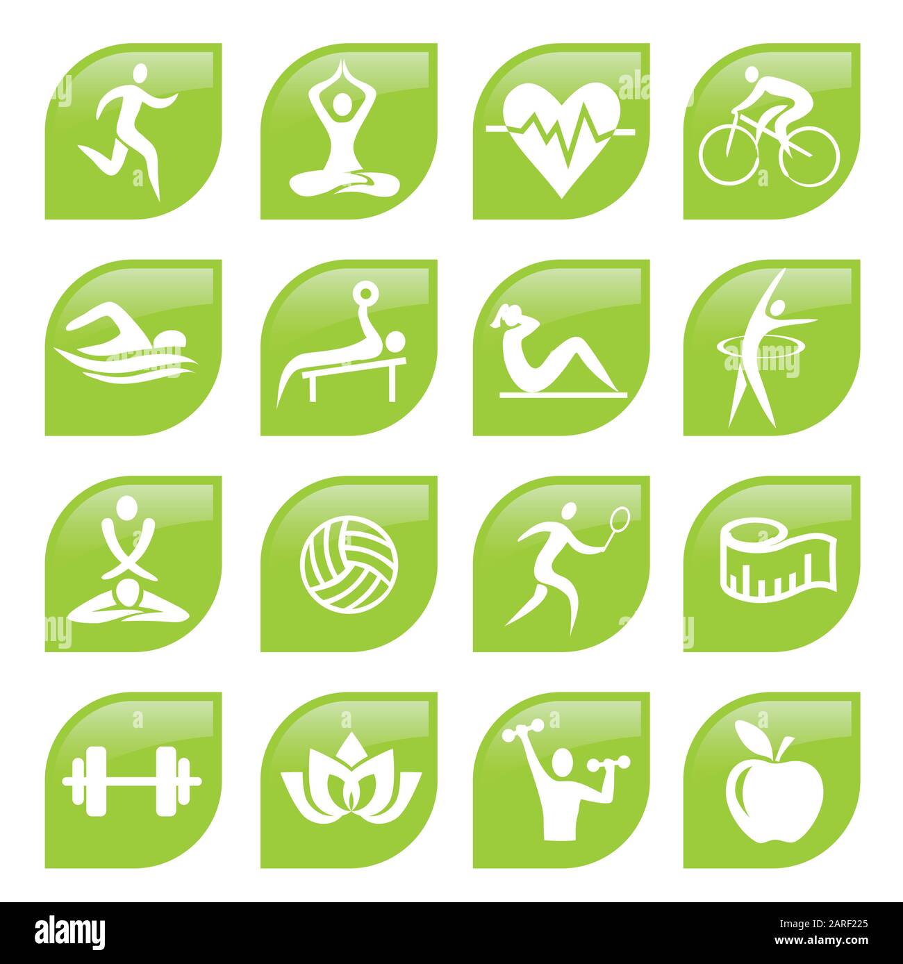 Green sport Fitness icons buttons. Set of green modern icons fitness ...