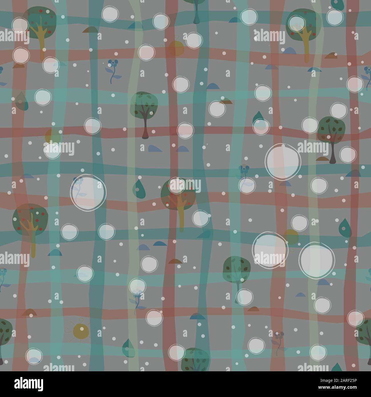 Simple Summer Seamless Pattern with trees, sun, drops of rain, flowers ...