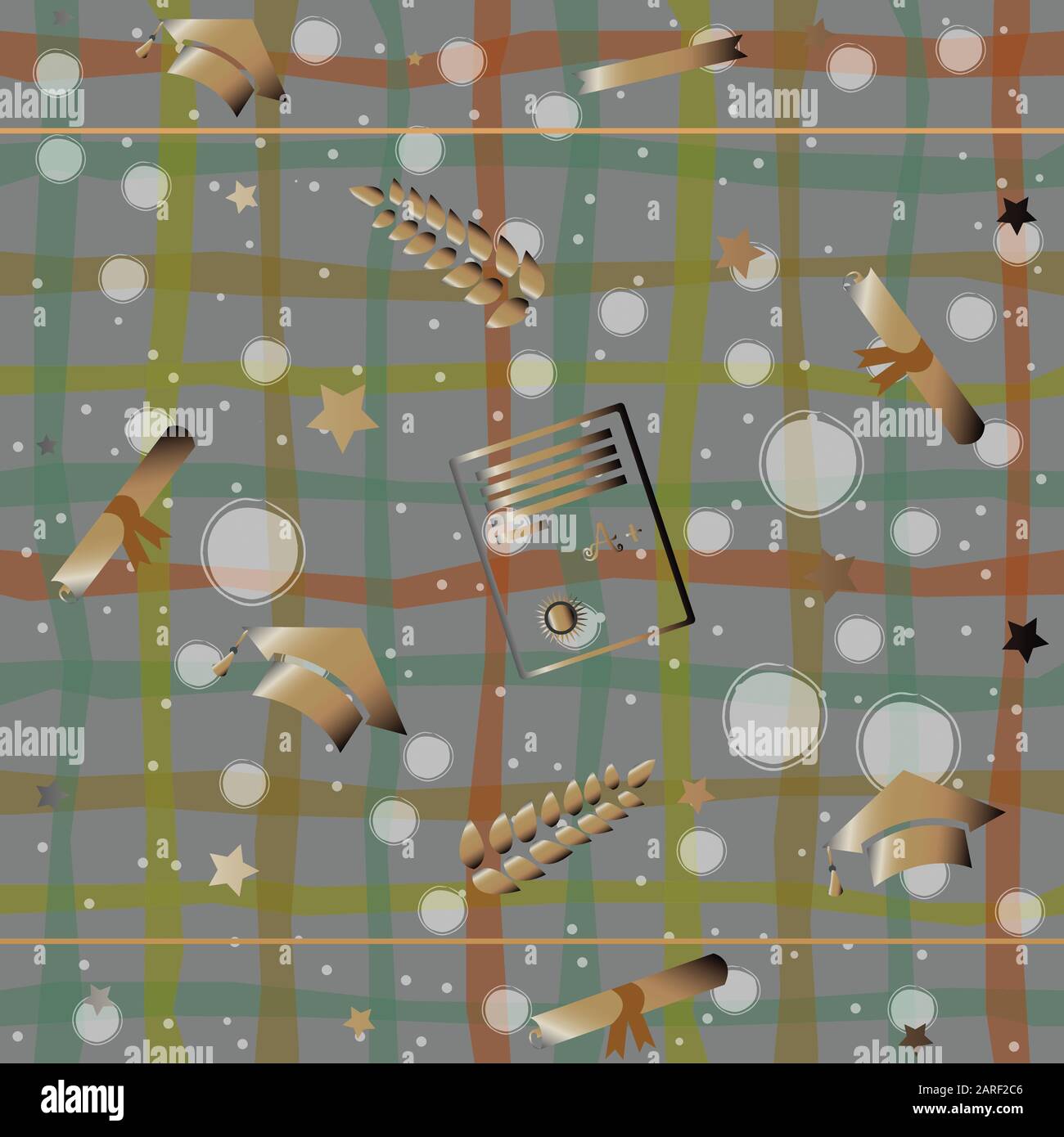 Cute Graduation Background with golden graduation elements and stars on ...