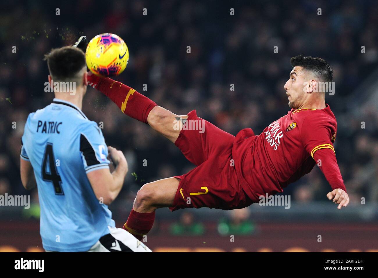 Lorenzo Pellegrini of Roma makes an overhead kick during the Italian ...