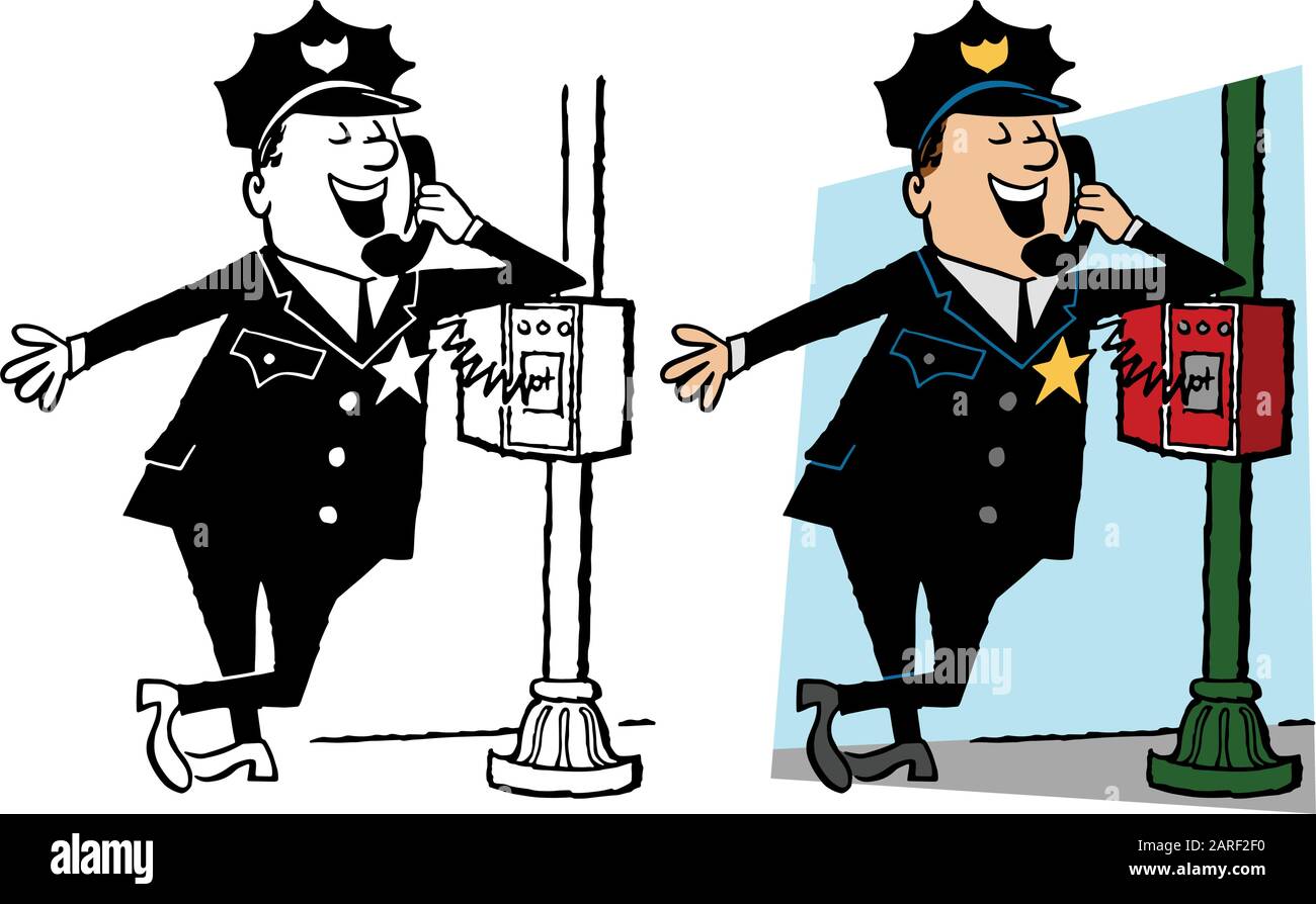 A cop in uniform talks on a police call box Stock Vector Images - Alamy