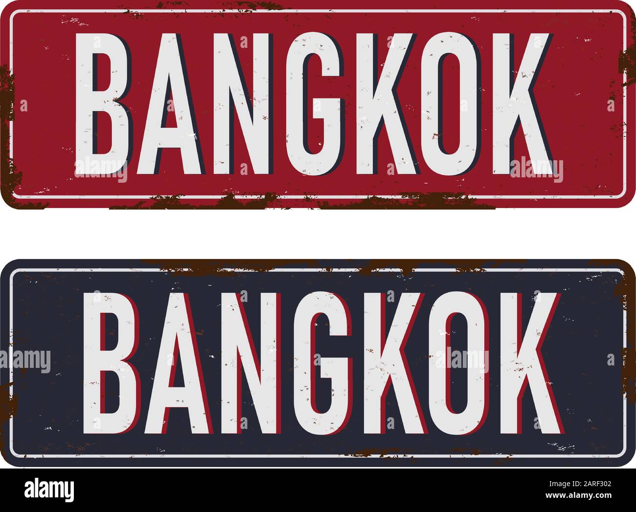 Bangkok Vintage tin sign with Retro souvenirs or postcard templates on ...