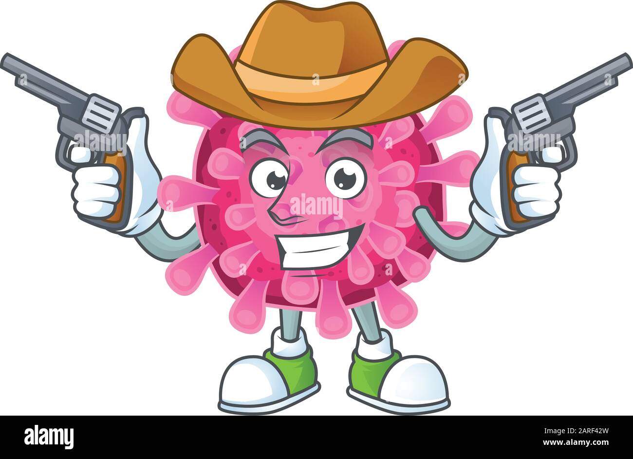 Confident corona virus Cowboy cartoon character holding guns Stock ...