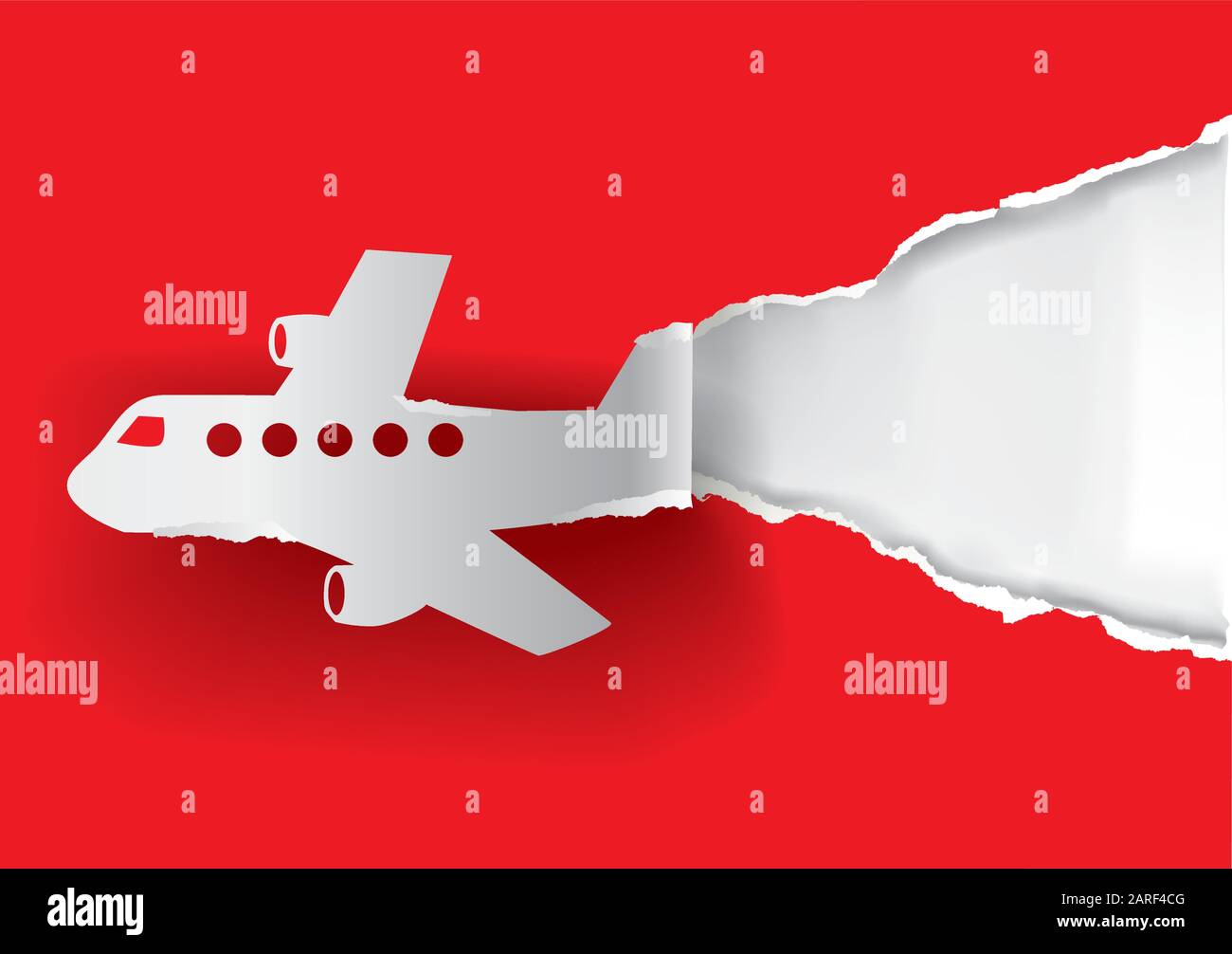 Airplane ripping paper. Paper silhouette of airplane ripping red paper ...