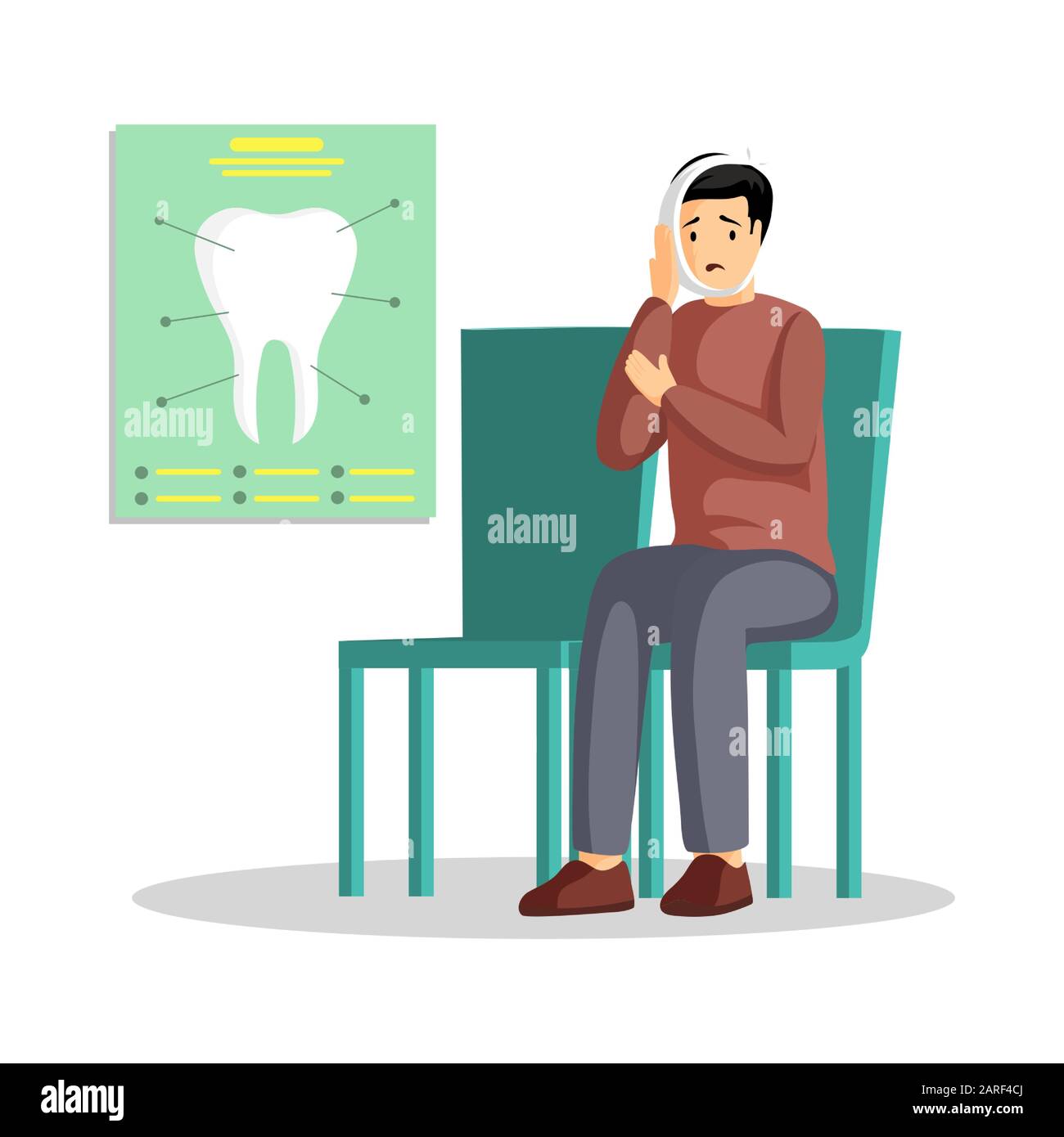 Guy with toothache flat vector illustration. Young man with teeth ...