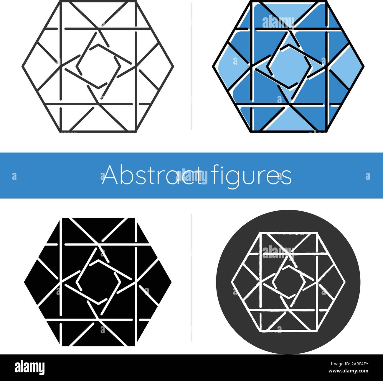 Ornamental hexagon icon. Decorative geometric figure. Crossed lines ...