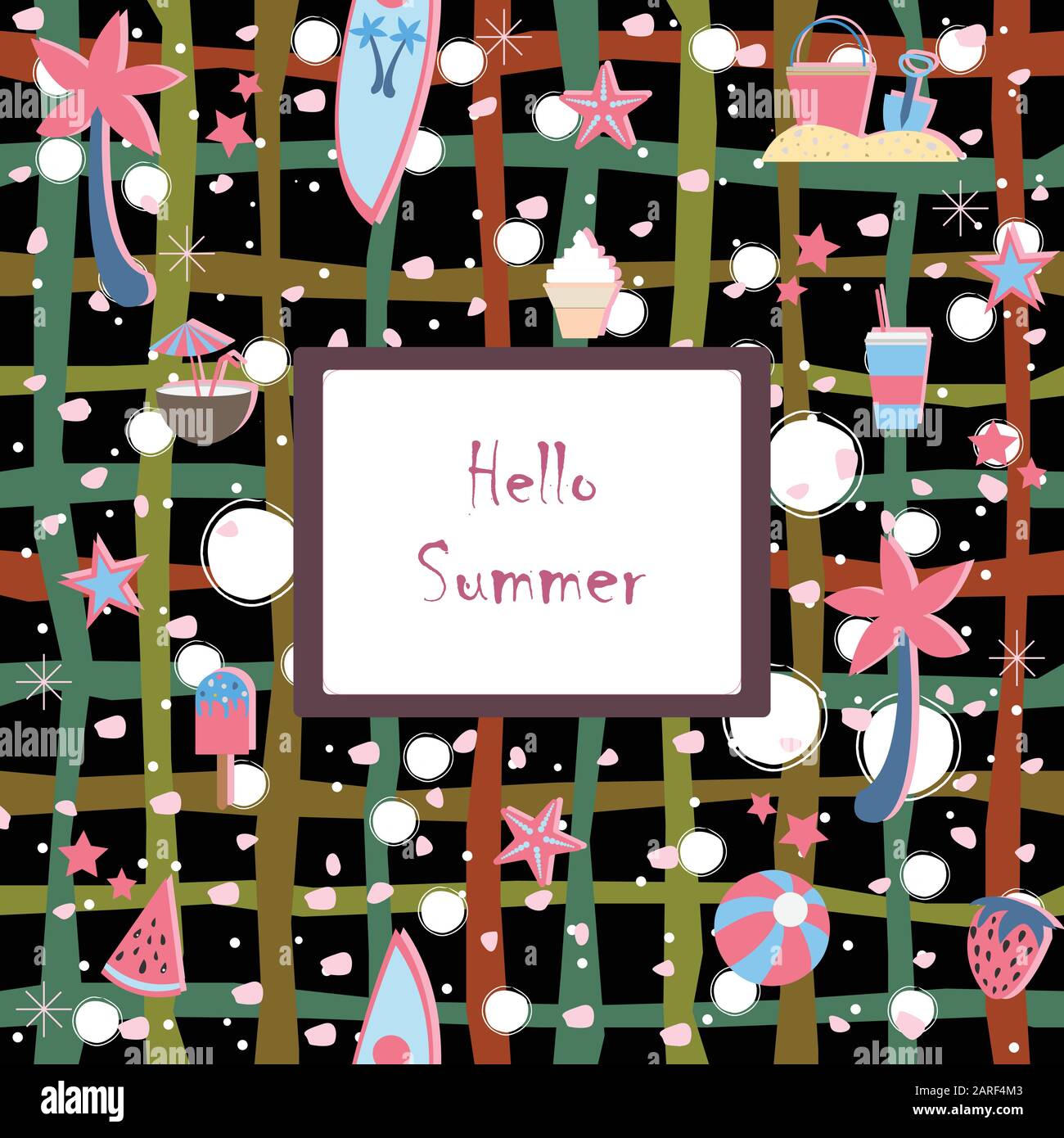 Cute Summer Pattern with Hello Summer Text and summer elements like ...