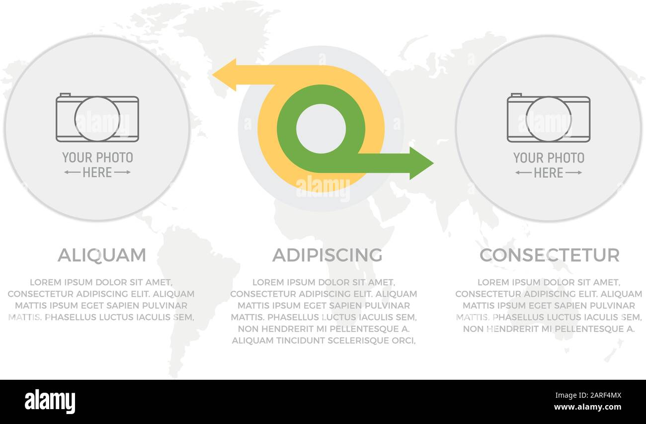 Set of yellow and green elements for infographic with world map ...