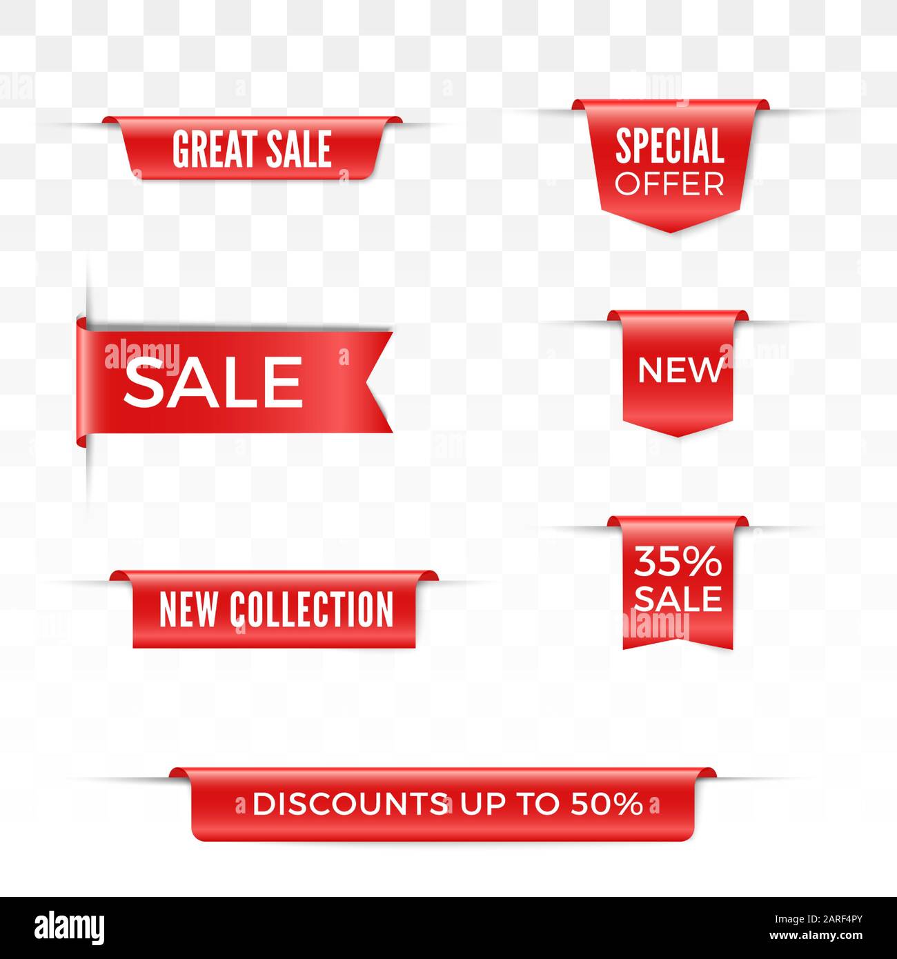 Set of sale red ribbons and labels. Vector discount banners Stock ...