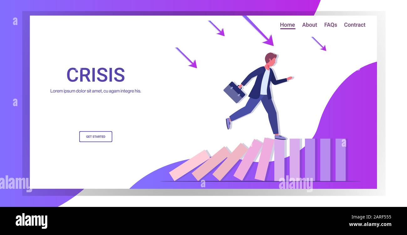 businessman running on falling dominos solving problem domino effect ...