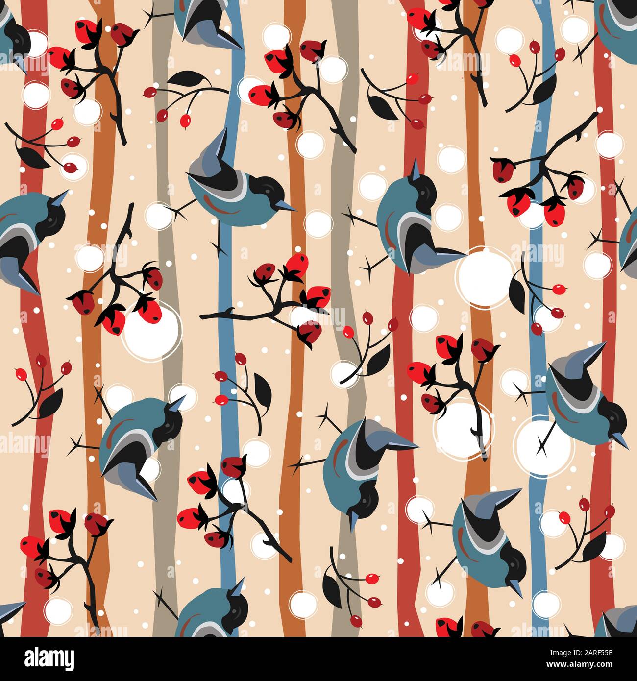 Hand Drawn Floral Seamless with birds. Pattern on subtle background ...