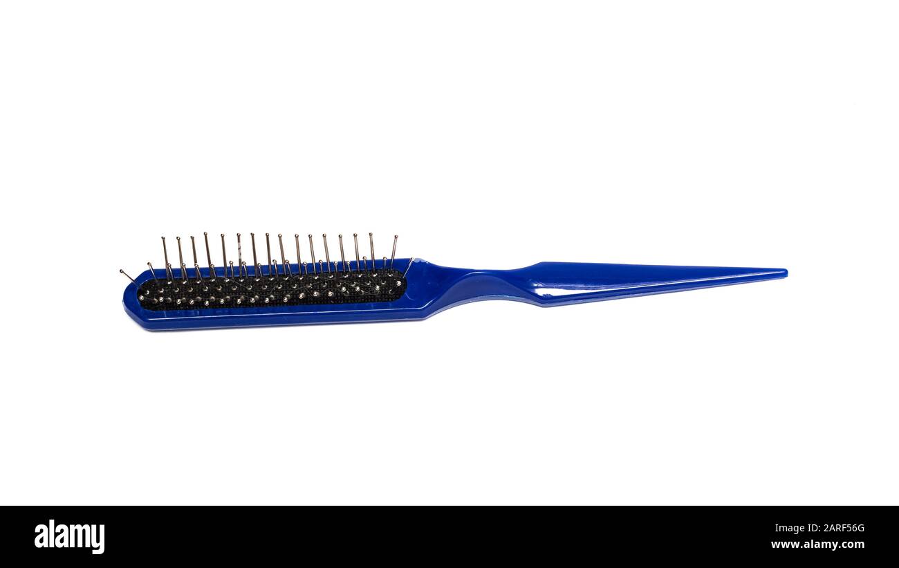 Blue hairbrush isolated on a white background Stock Photo - Alamy