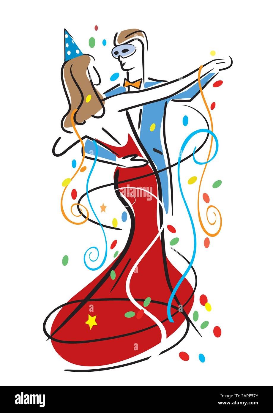 New year celebration dancers. Colorful stylized illustration of Young ...