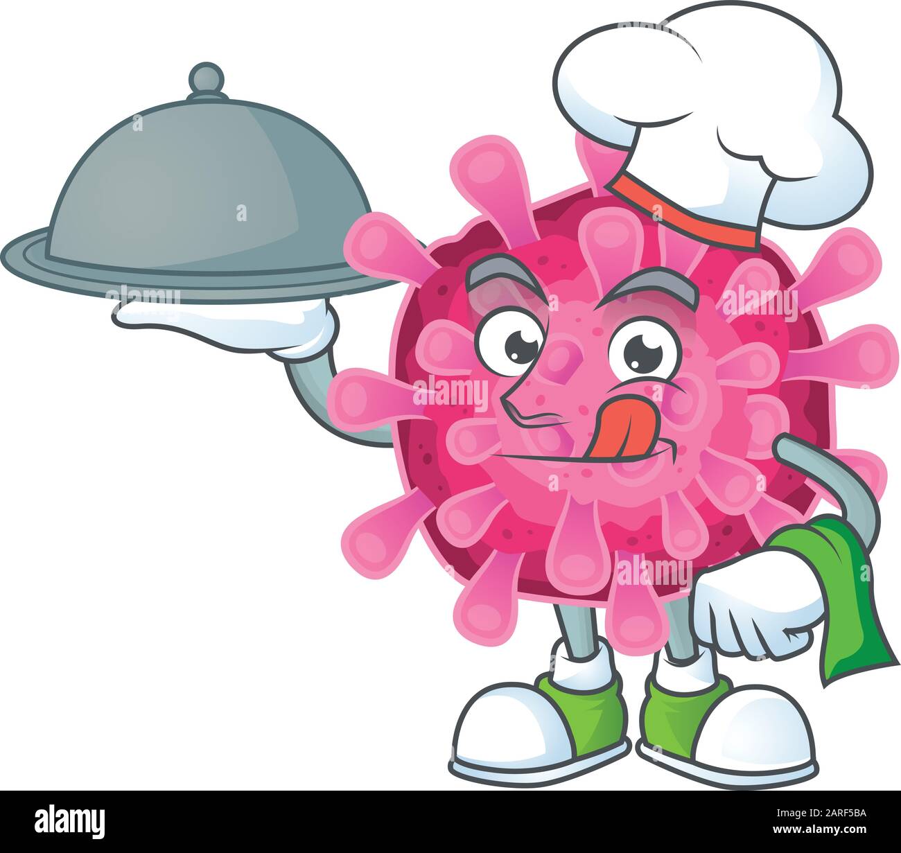 cartoon design of corona virus as a Chef having food on tray Stock ...
