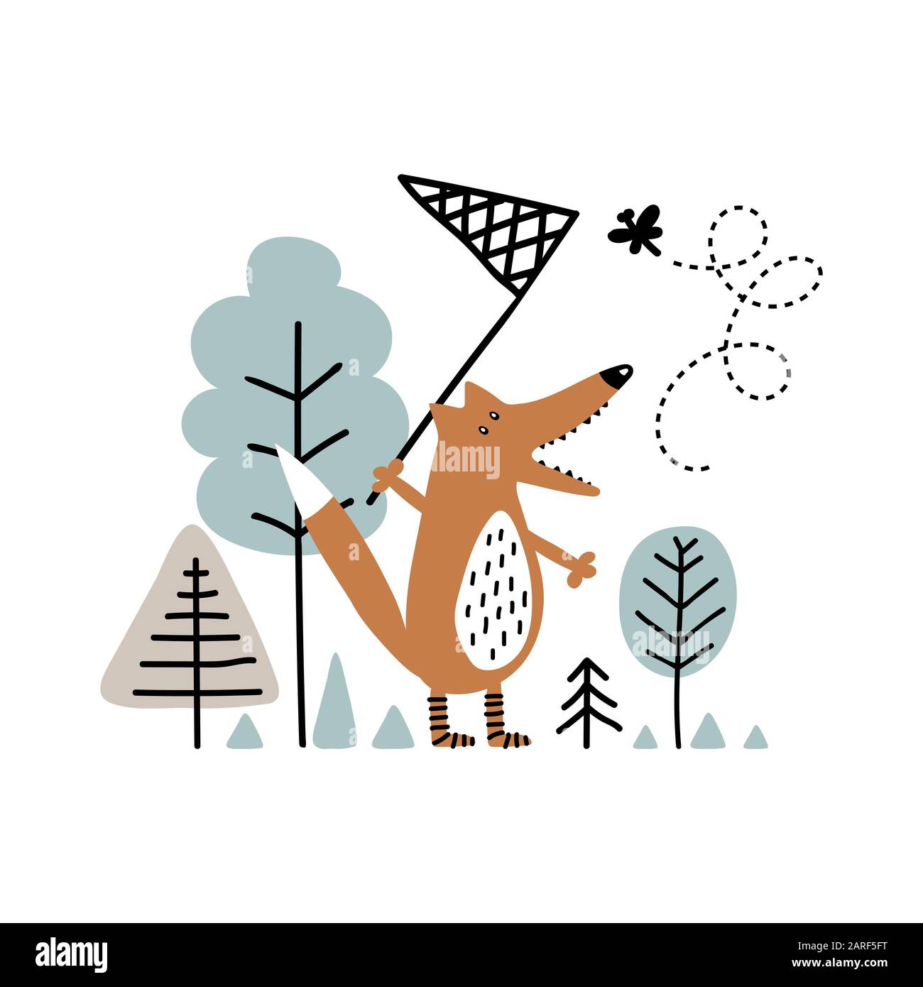 Cute fox in the forest catching butterfly Stock Vector Image & Art - Alamy