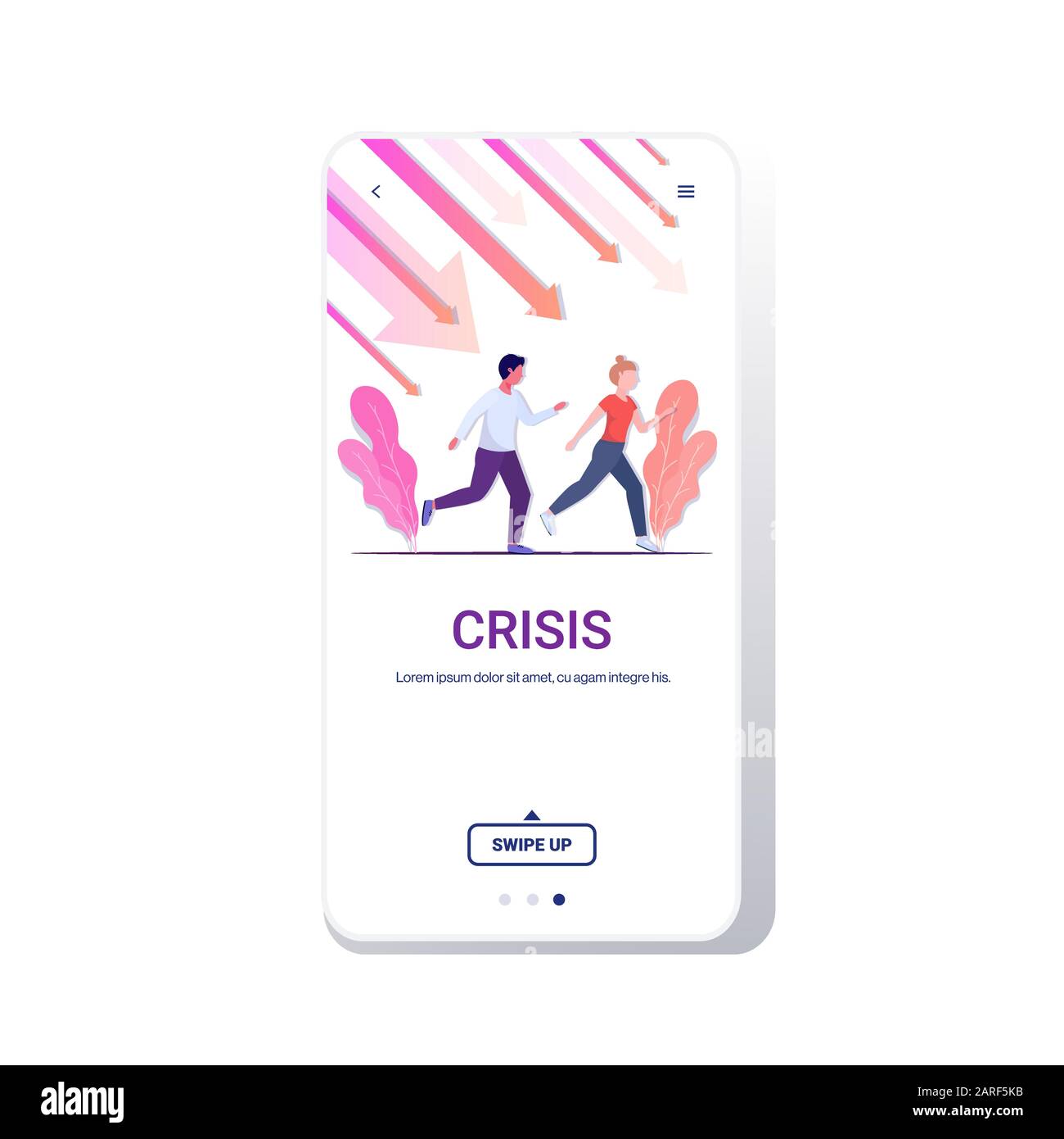 businesspeople running away from downward chart falling down arrows ...