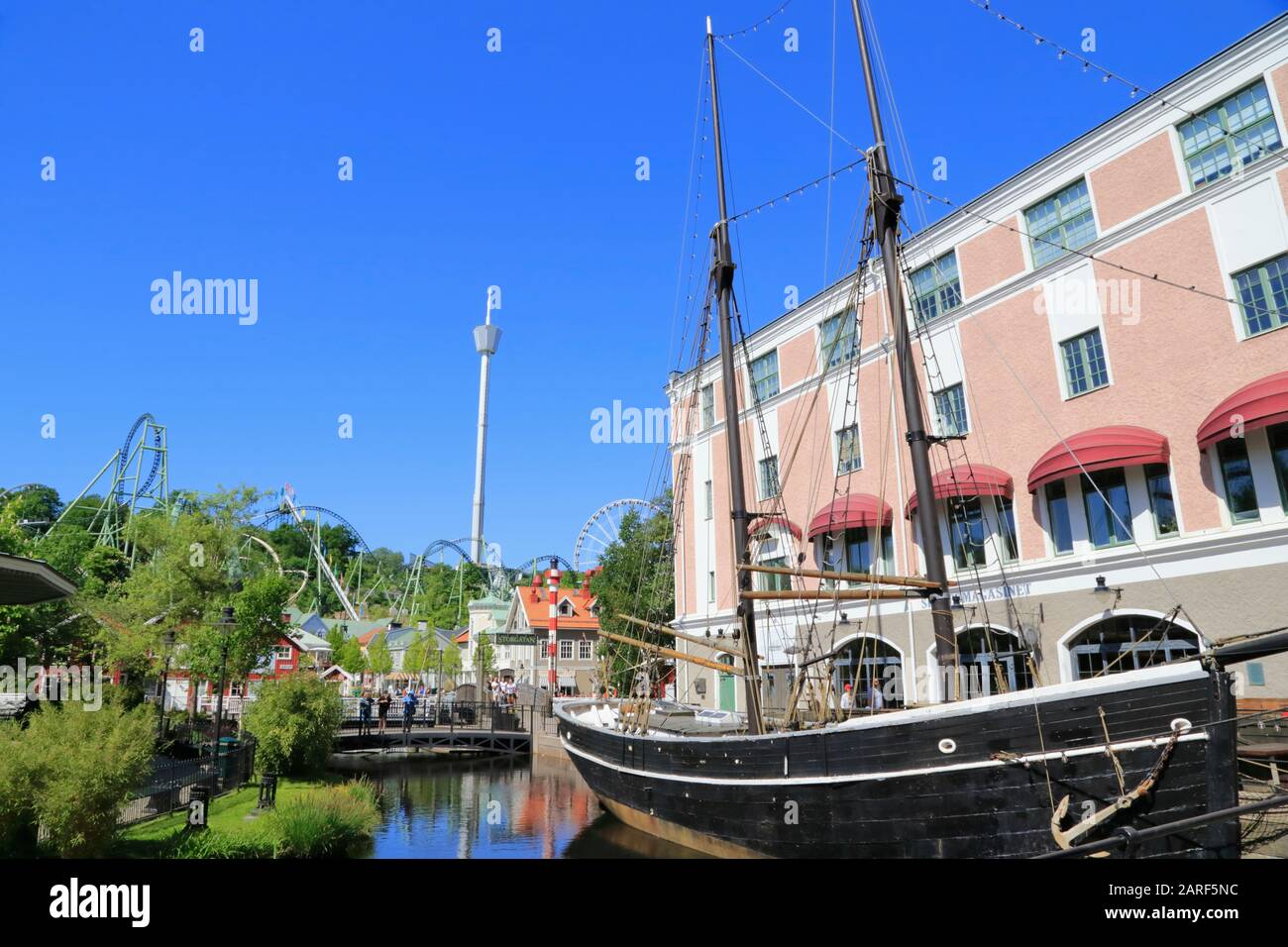 A boat outside the restaurant, Skeppsmagasinet, in Liseberg amusement ...