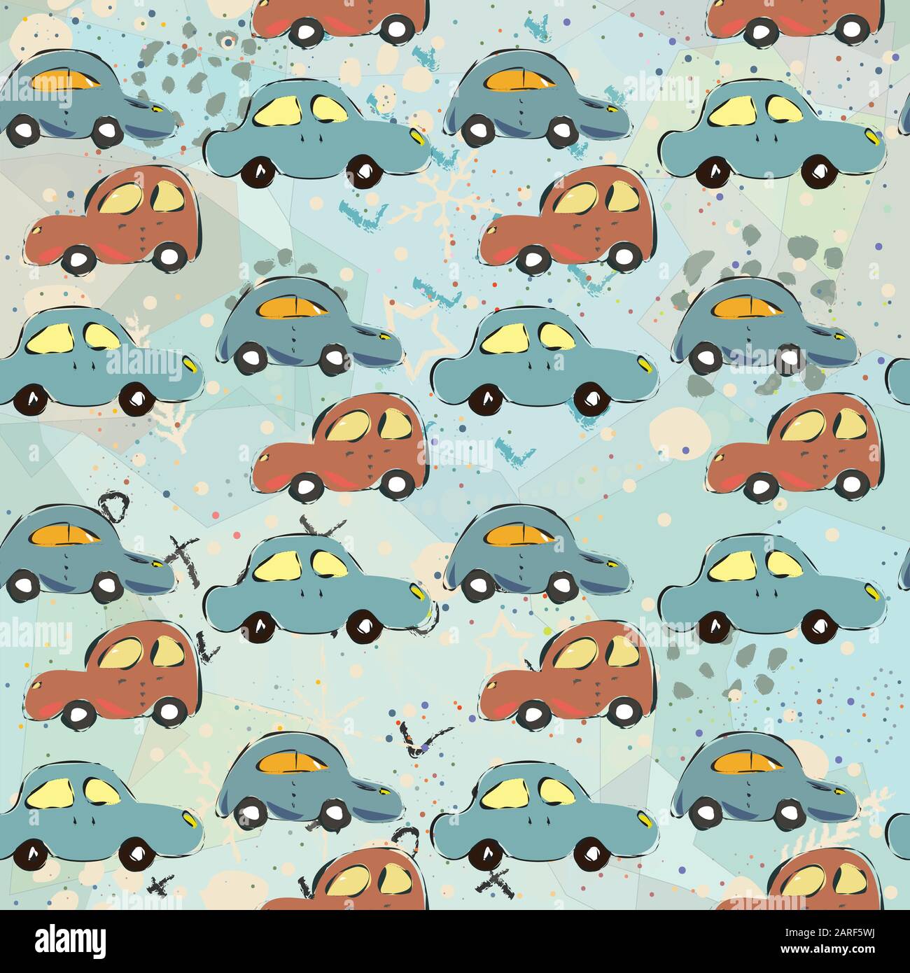 Seamless Pattern with Cute European Cars. Scandinavian Style. Vector ...